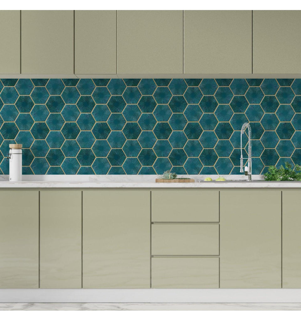 Blue Hexagon Peel and Stick Tiles | Peel and Stick Backsplash – Mosaicowall