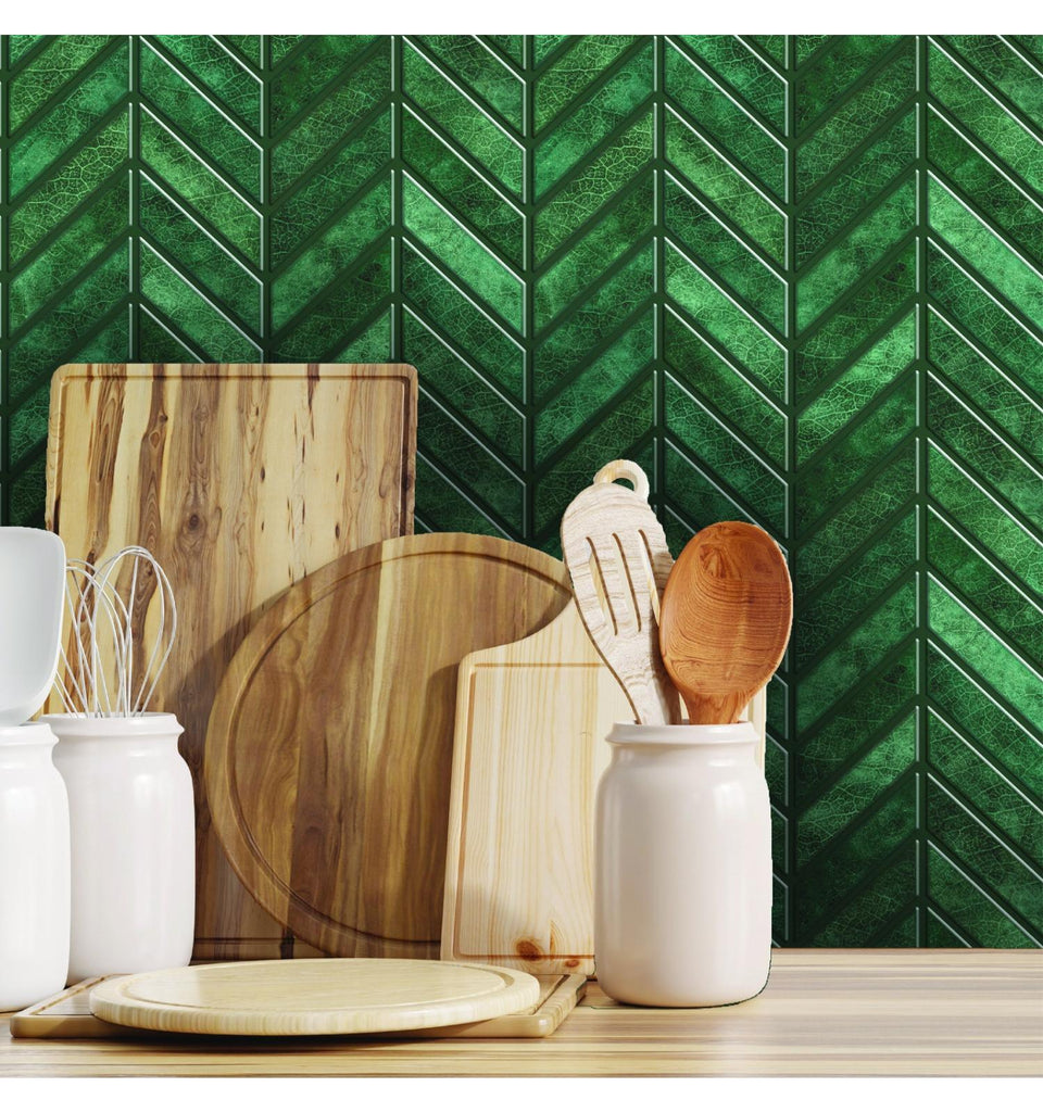 Textured Emerald Green Peel And Stick Tile | Kitchen Backsplash ...